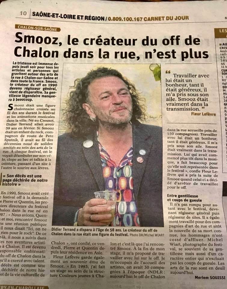 Smooz, le créateur du off de Chalon dans la rue, n’est plus … | OnePlanete