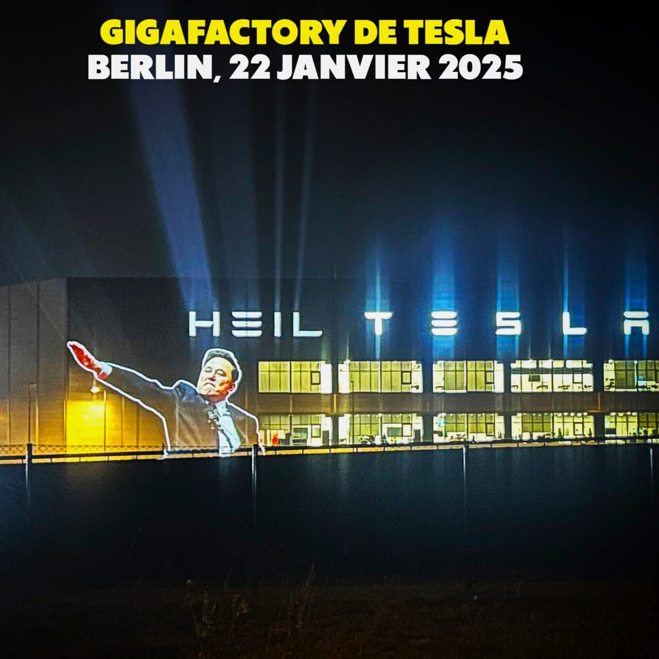 Une projection contre Musk sur la gigafactory de Tesla à Berlin ...