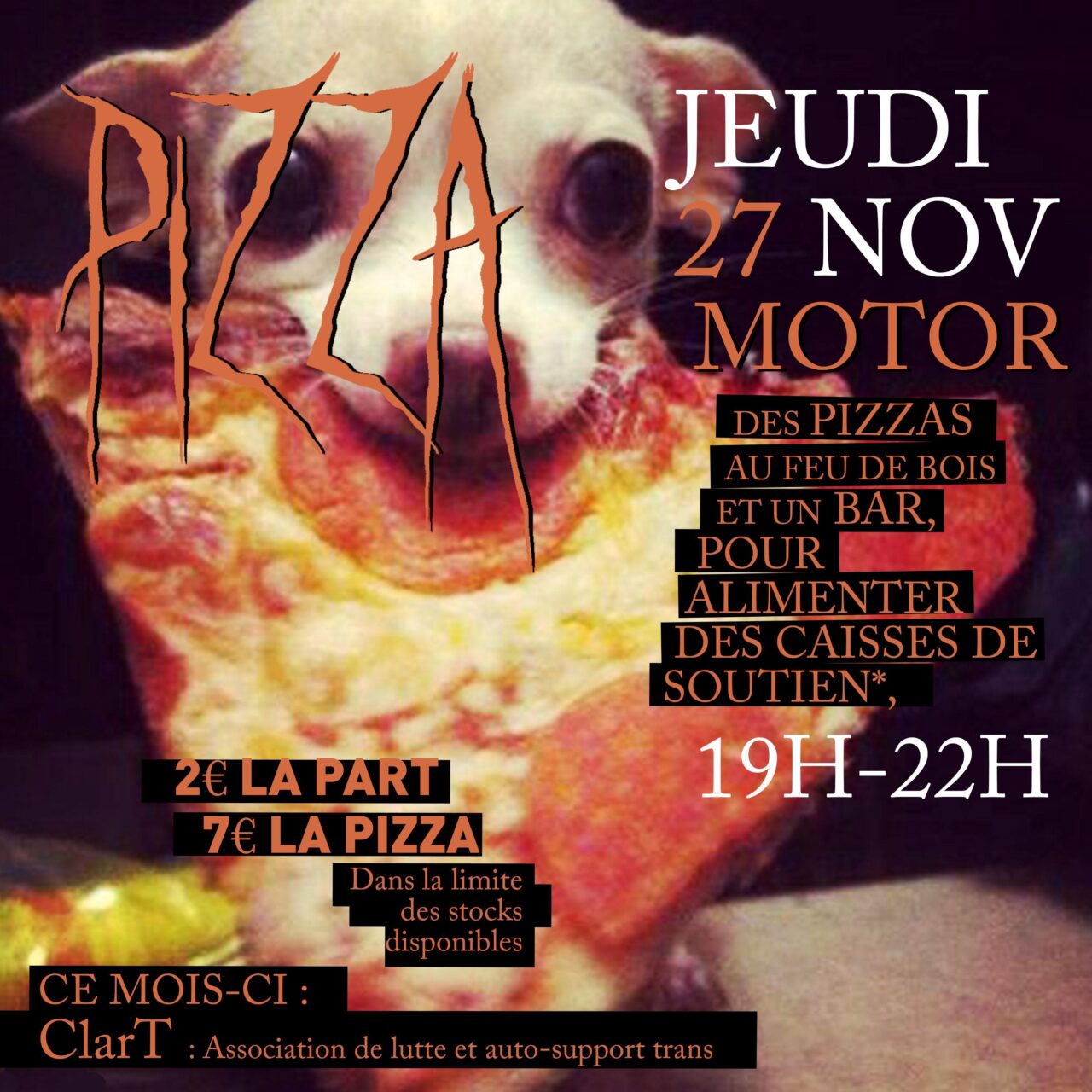 Pizza du jeudi au motor - 27 novembre pour ClarT | OnePlanete